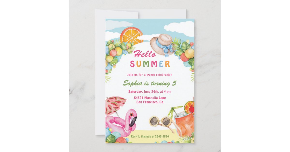 Hello Summer Kids Birthday Invitation | Zazzle