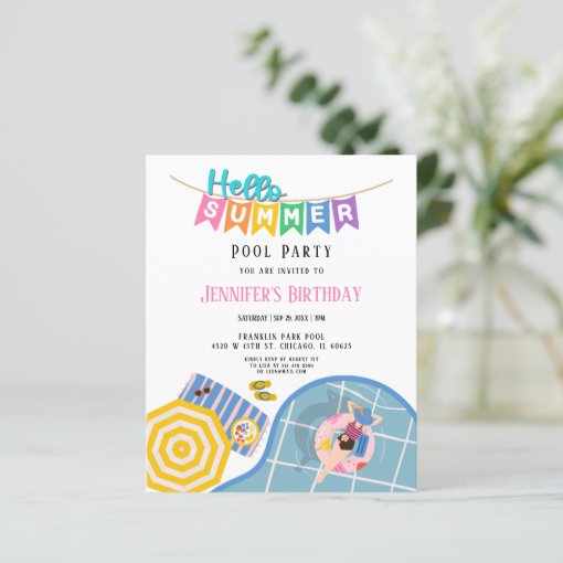 Hello Summer Pool Party Bday Budget Invitation | Zazzle