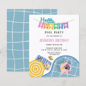 Hello Summer Pool Party Bday Budget Invitation | Zazzle