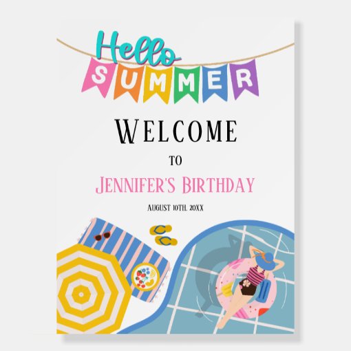 Hello Summer Pool Party Birthday Welcome Sign | Zazzle