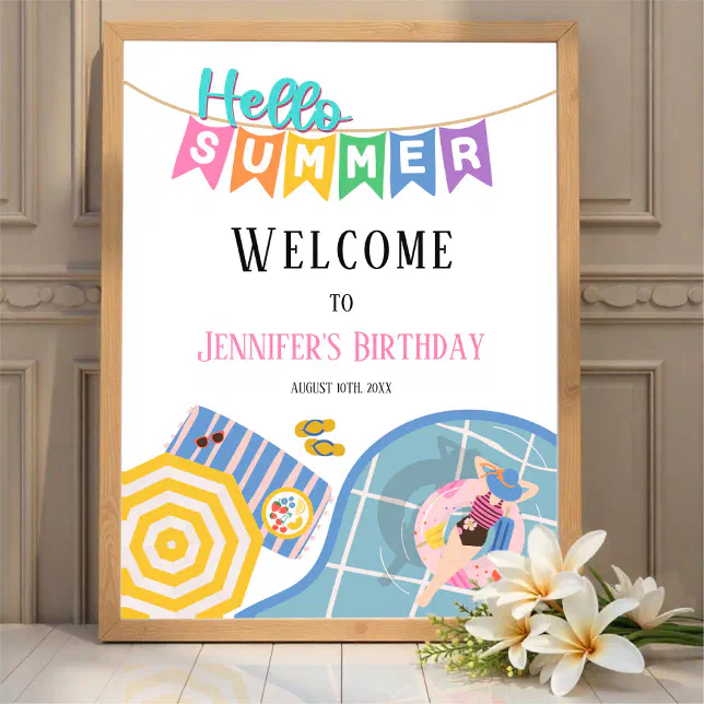 Hello Summer Pool Party Birthday Welcome Sign | Zazzle
