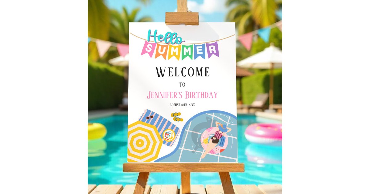 Hello Summer Pool Party Birthday Welcome Sign | Zazzle