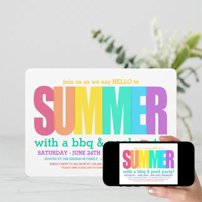 Hello Summer Pool Party Invitation | Zazzle