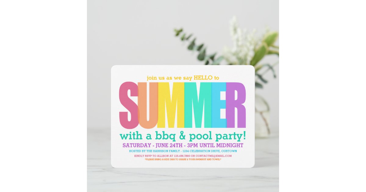 Hello Summer Pool Party Invitation | Zazzle