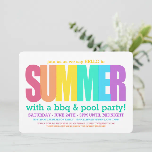 Hello Summer Pool Party Invitation | Zazzle