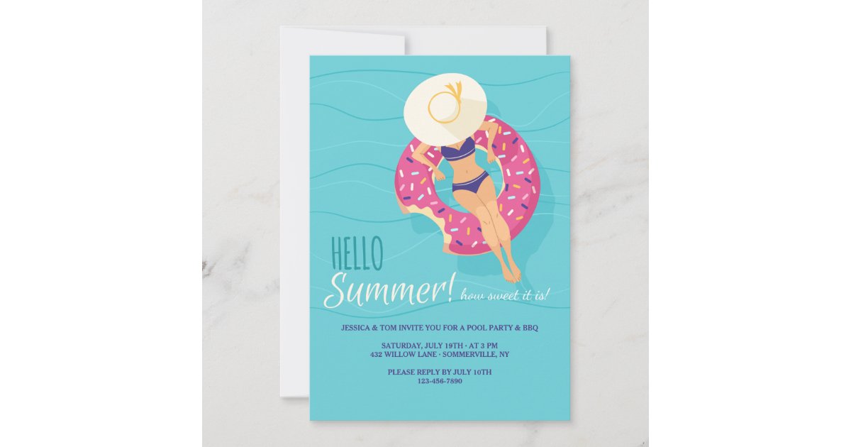 Hello Summer Pool Party Invitations | Zazzle