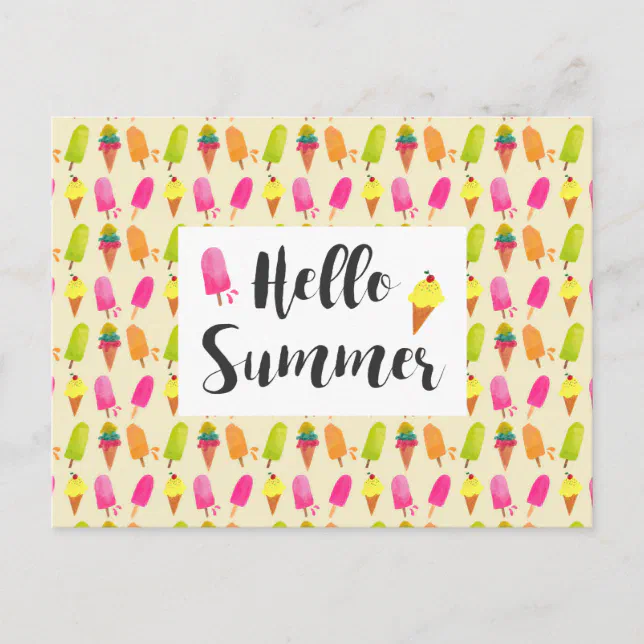 Hello Summer Popsicles and Ice Cream Postcard | Zazzle