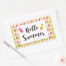 Hello Summer Popsicles and Ice Cream Rectangular Sticker | Zazzle