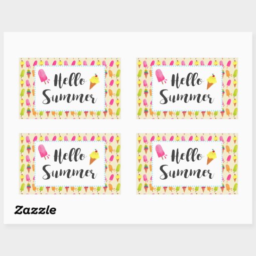Hello Summer Popsicles and Ice Cream Rectangular Sticker | Zazzle