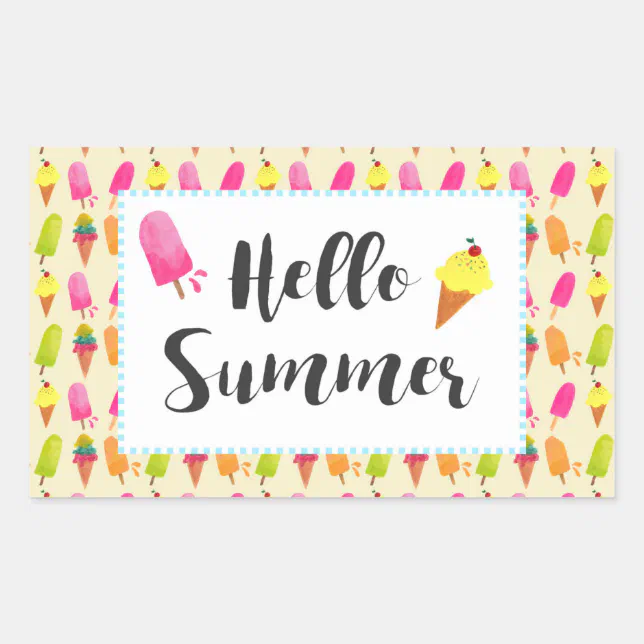Hello Summer Popsicles and Ice Cream Rectangular Sticker | Zazzle