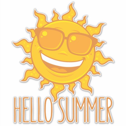 Hello Summer Sun With Sunglasses Sticker | Zazzle