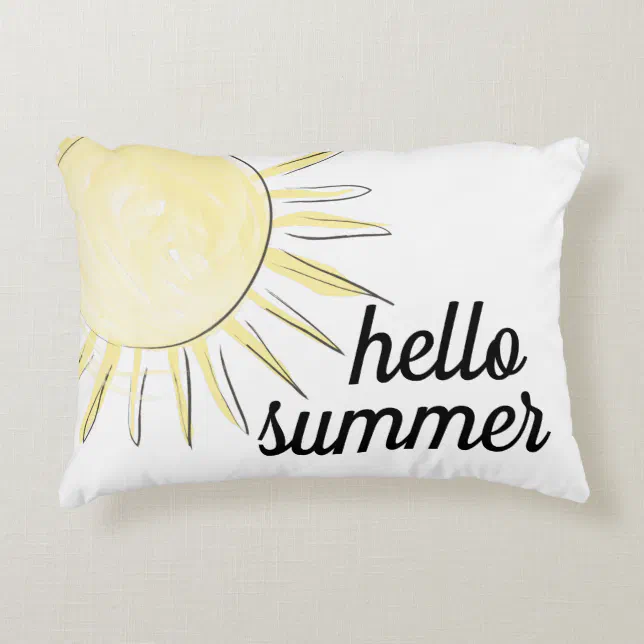 Hello summer sunshine yellow fun pastel summertime accent pillow | Zazzle