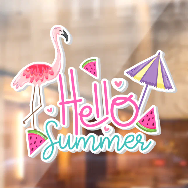 Hello Summer Tropical Flamingo Watermelon Paradise Window Cling | Zazzle