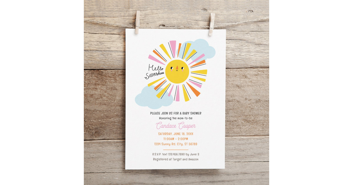 Hello Sunshine Girl Baby Shower Invitation | Zazzle