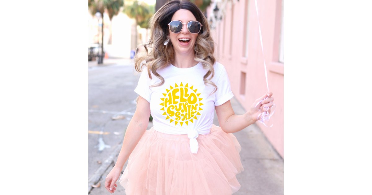 Hello Sunshine Lettering Yellow Sun Text Design T-Shirt | Zazzle