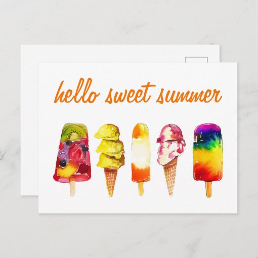 Hello Sweet Summer Postcard Popsicle Ice Cream | Zazzle