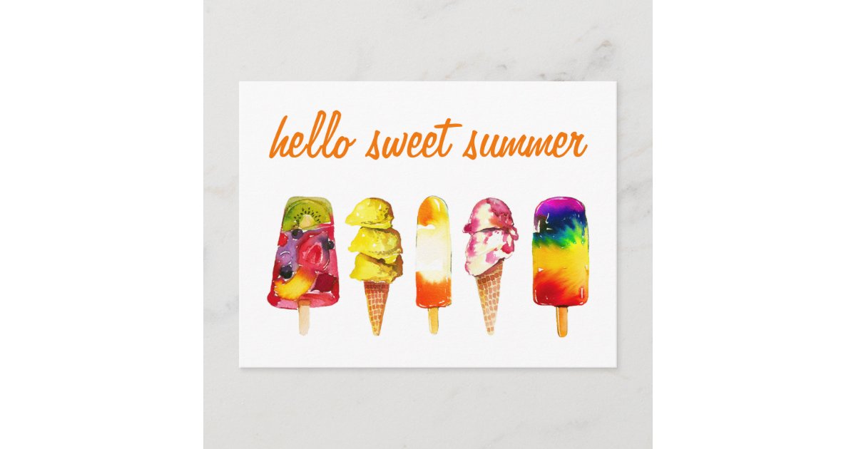 Hello Sweet Summer Postcard Popsicle Ice Cream | Zazzle