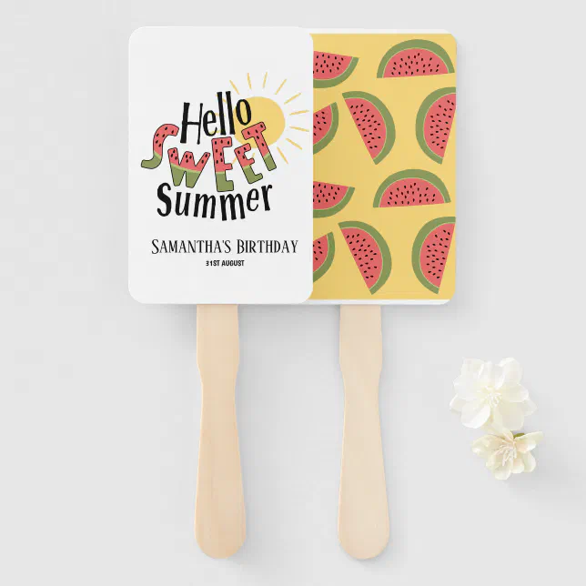 Hello Sweet Summer Watermelon Pool Party Bday Hand Fan | Zazzle