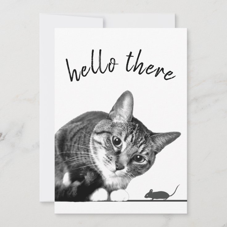 Hello There & Goodbye Cat and Mouse cute funny cat Card | Zazzle