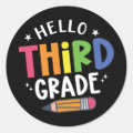 Hello third grade back to school classic round sticker | Zazzle