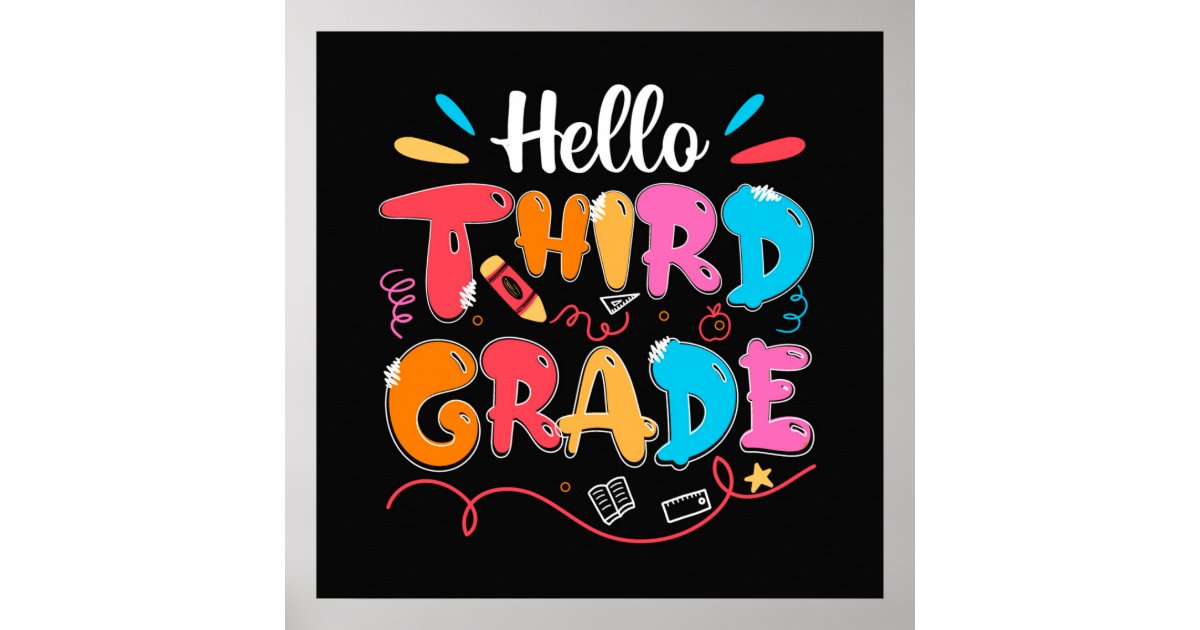 Hello Third Grade Doodle Poster | Zazzle
