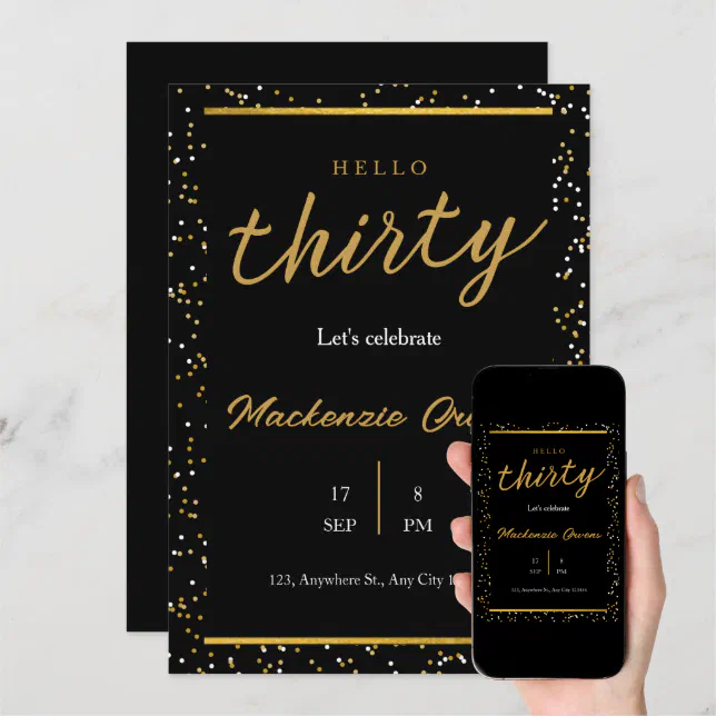 Hello Thirty Gold Glitter 30th Birthday Invitation | Zazzle