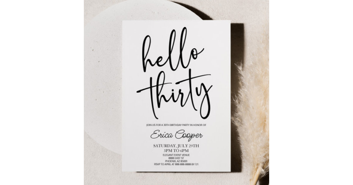 Hello Thirty Minimal Elegant 30th Birthday Party Invitation | Zazzle