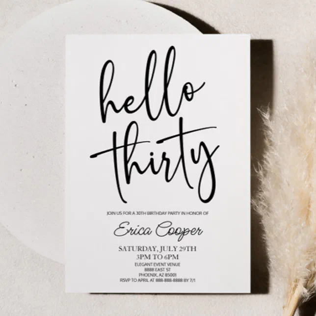 Hello Thirty Minimal Elegant 30th Birthday Party Invitation | Zazzle