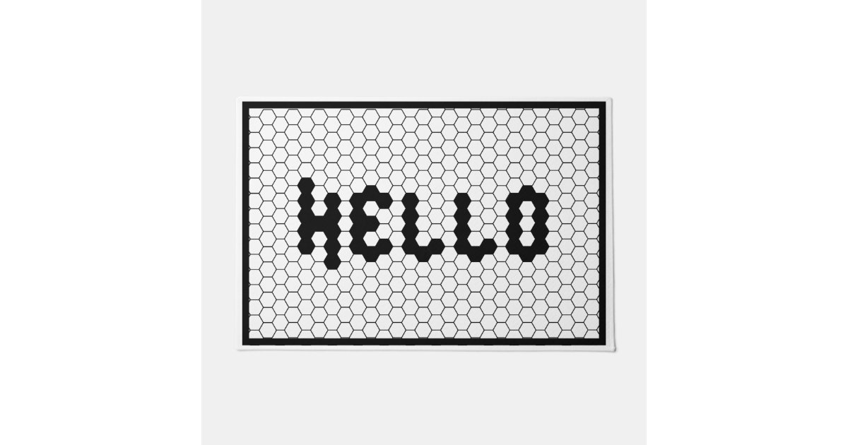 Hello Trendy Faux Tile Black and White Door Mat | Zazzle