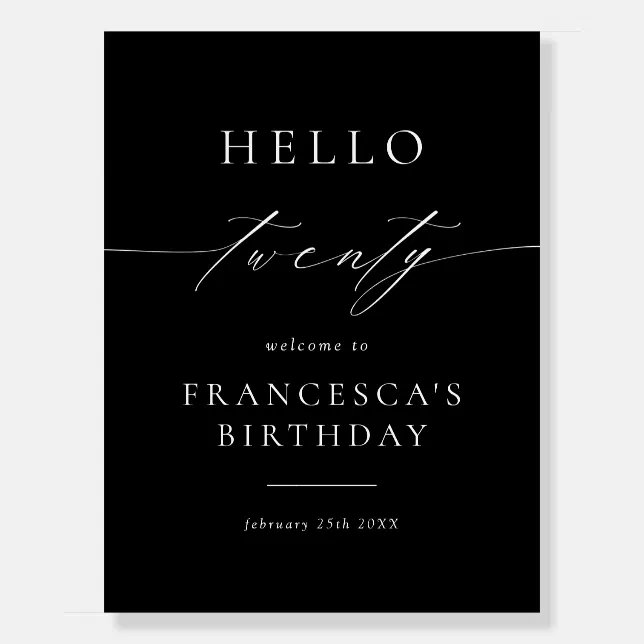Hello Twenty Birthday Party 20th Bday Welcome Sign | Zazzle