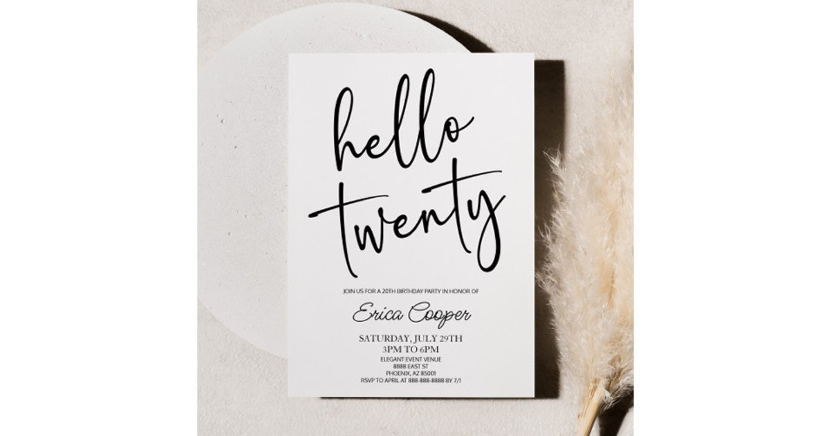 Hello Twenty Minimal Elegant 20th Birthday Party Invitation | Zazzle
