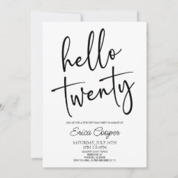 Hello Twenty Minimal Elegant 20th Birthday Party Invitation | Zazzle