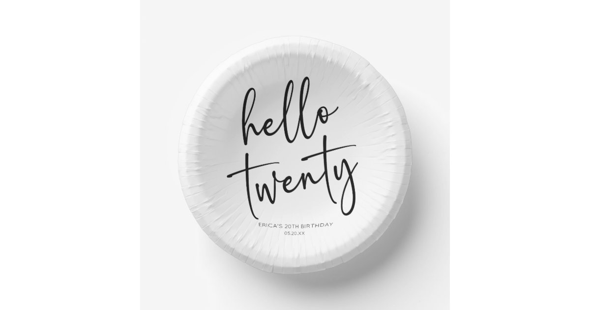 Hello Twenty Minimalist 20th Birthday Party Paper Bowls | Zazzle