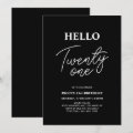 Hello Twenty one Modern Black 21st Birthday Party Invitation | Zazzle