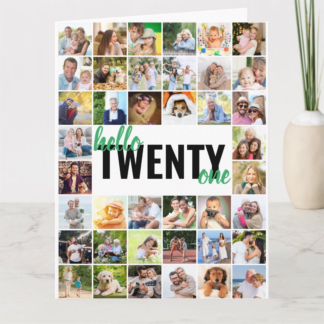 Hello Twenty One Photo Collage 21st Birthday Card | Zazzle