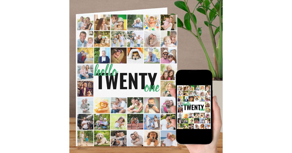 Hello Twenty One Photo Collage 21st Birthday Card | Zazzle