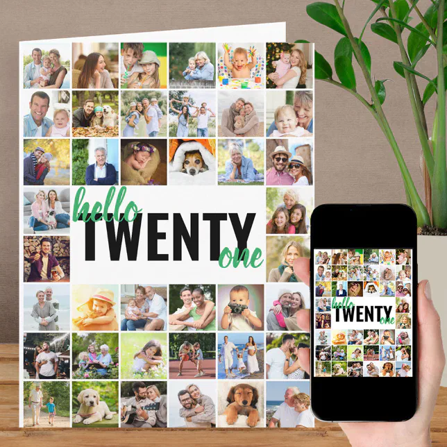Hello Twenty One Photo Collage 21st Birthday Card | Zazzle