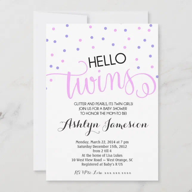 Hello Twins girls Baby Shower Invitation | Zazzle