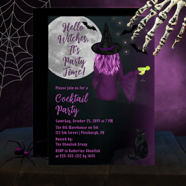 Hello Witches Halloween Cocktail Party Invitation | Zazzle
