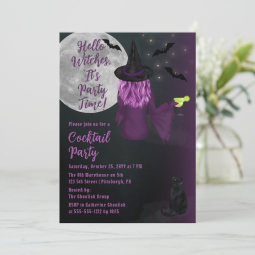 Hello Witches Halloween Cocktail Party Invitation | Zazzle
