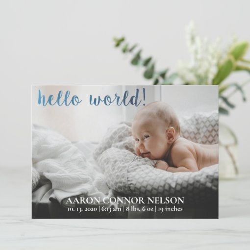 Hello World! Baby Boy Birth Announcement | Zazzle
