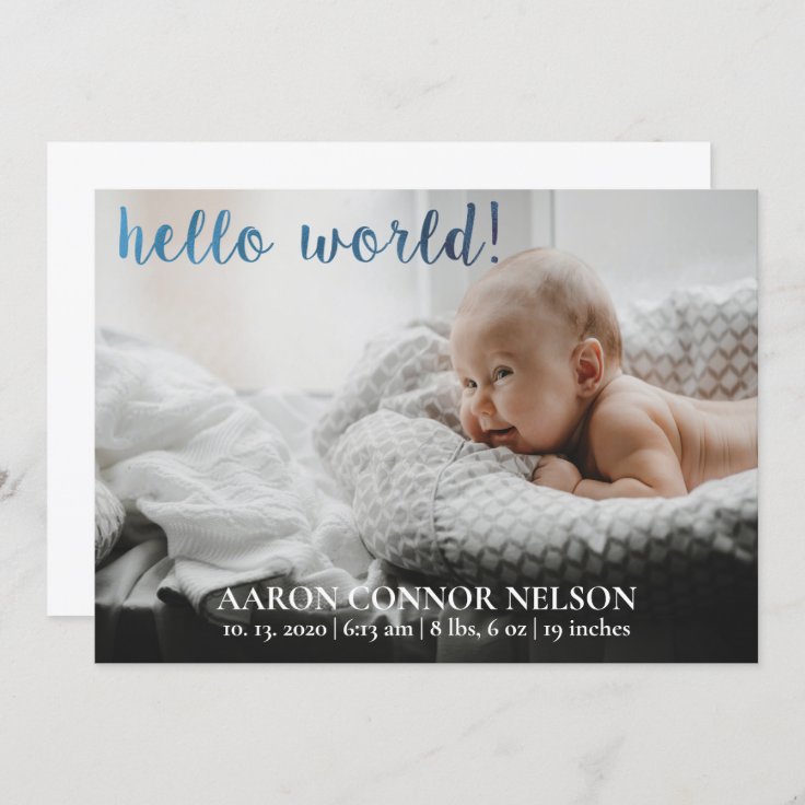 Hello World! Baby Boy Birth Announcement | Zazzle