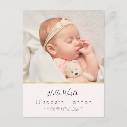 HELLO WORLD - baby girl birth announcement Postcard | Zazzle.com