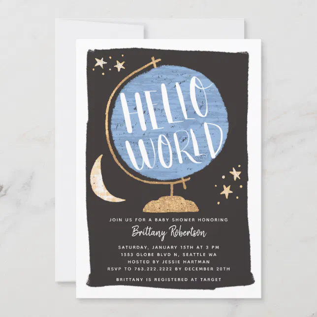 Hello World Baby Shower Blue Globe Invitation | Zazzle