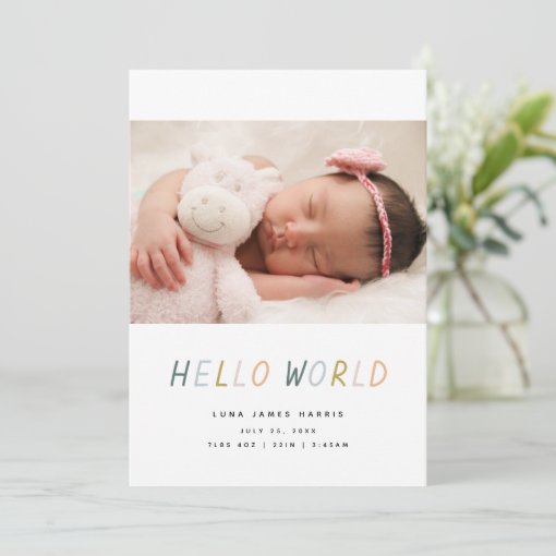 Hello World New Baby Birth Announcement Card | Zazzle
