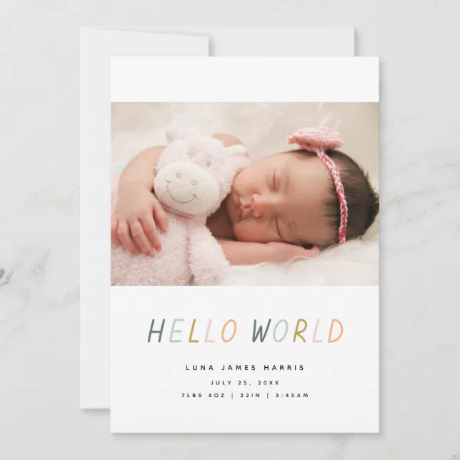 Hello World New Baby Birth Announcement Card | Zazzle