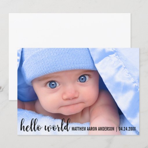 Hello World New Baby Modern Announcement Card | Zazzle