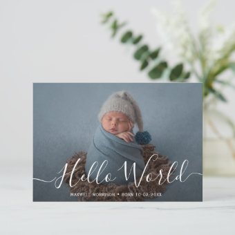 Hello world new born birth announcement card | Zazzle