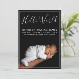 Hello World Photo Baby Birth Announcement | Zazzle