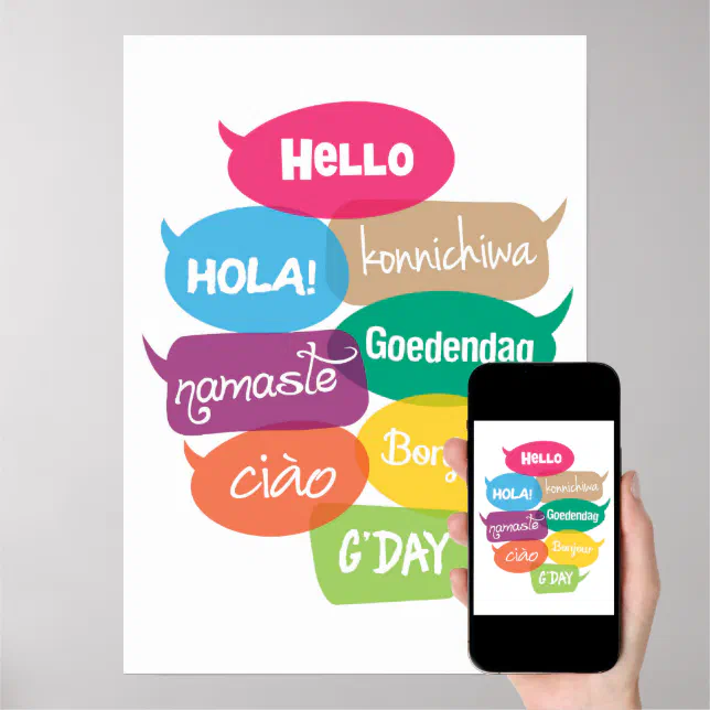 Hello world poster print in 8 languages | Zazzle